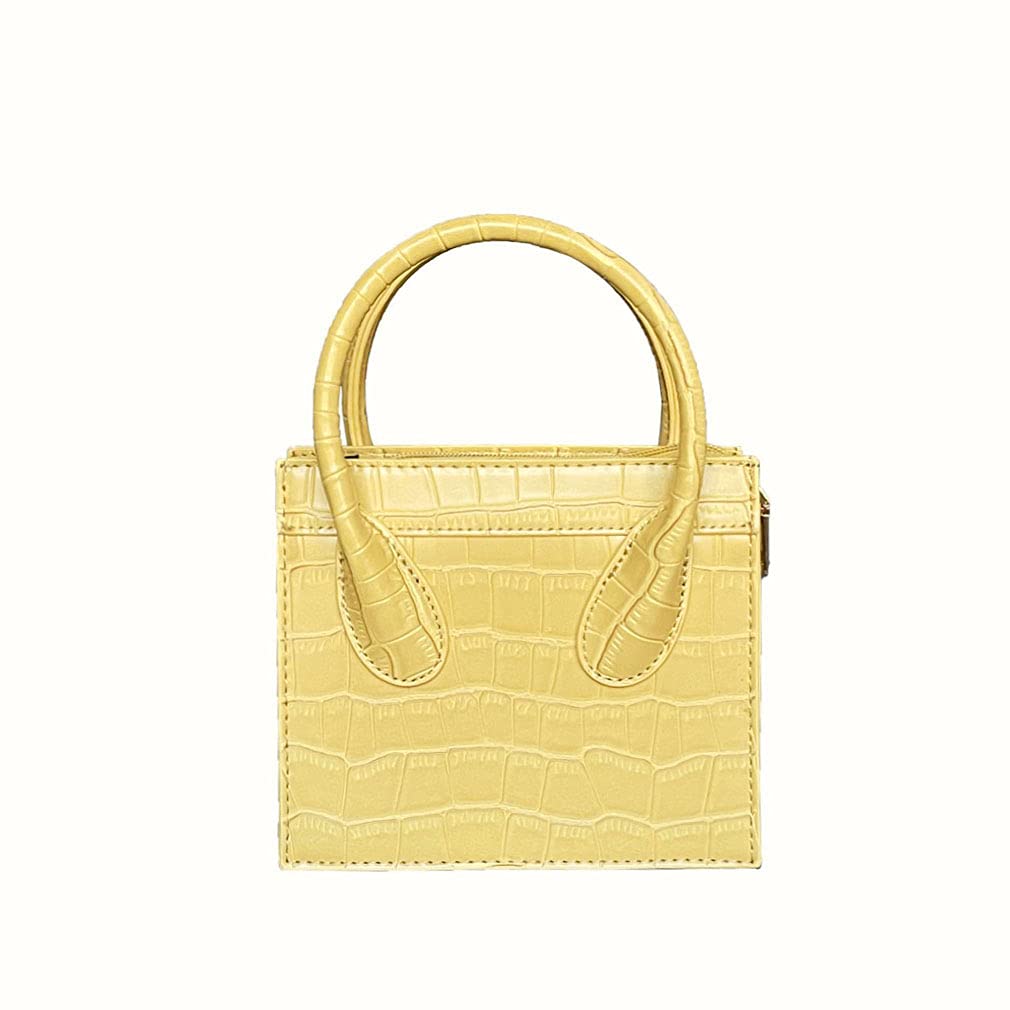 Tiny Purse Patent Leather Tote Mini Purse clutch Shoulder Bag Satchel Shape Crossbody Handbag (Yellow-large)