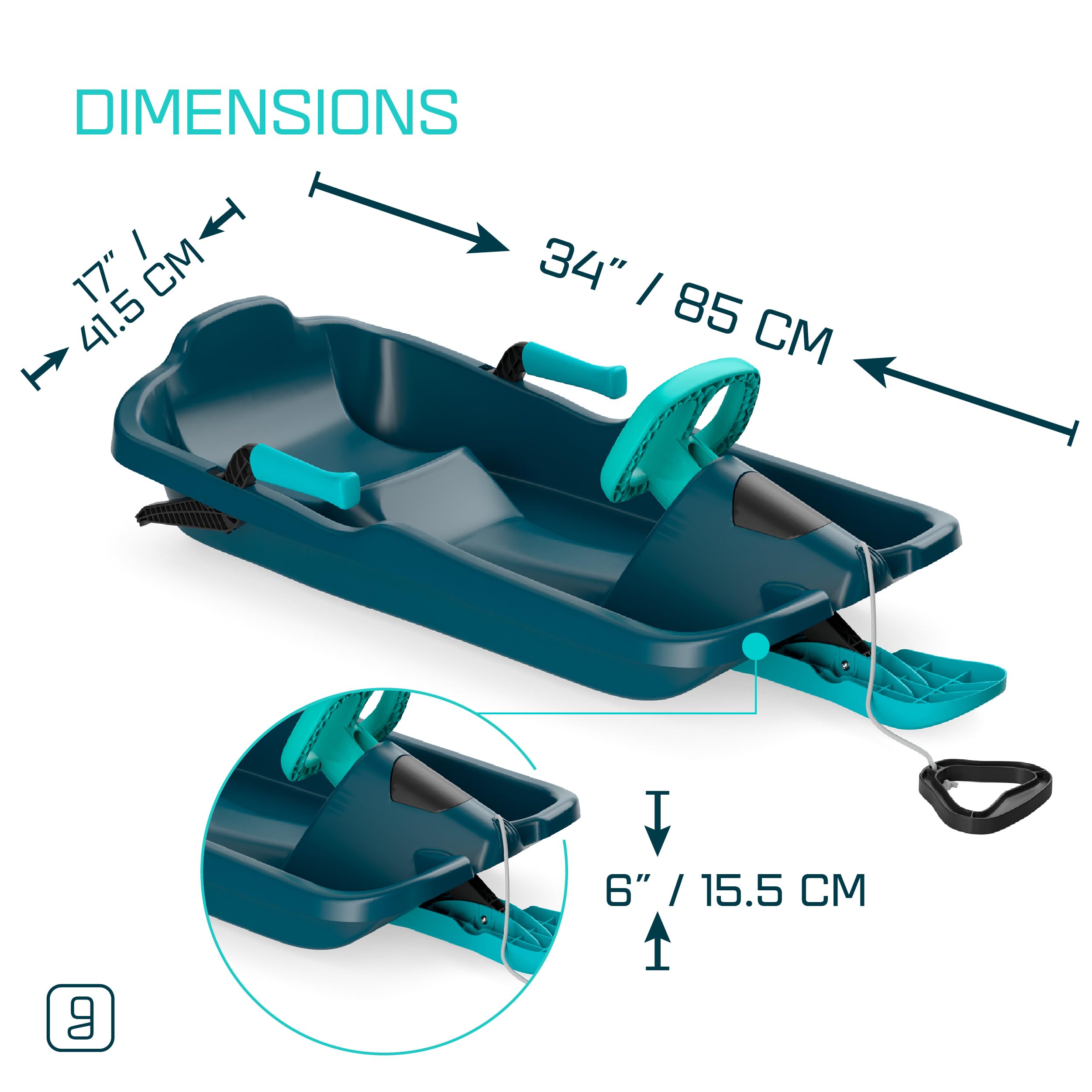 Snow Sleds for Kids - Toboggan Sled, Durable Plastic Sleds, Tow Strap, Pull Up Brakes, Lightweight, Snow Sleds, Winter Snow Sleds