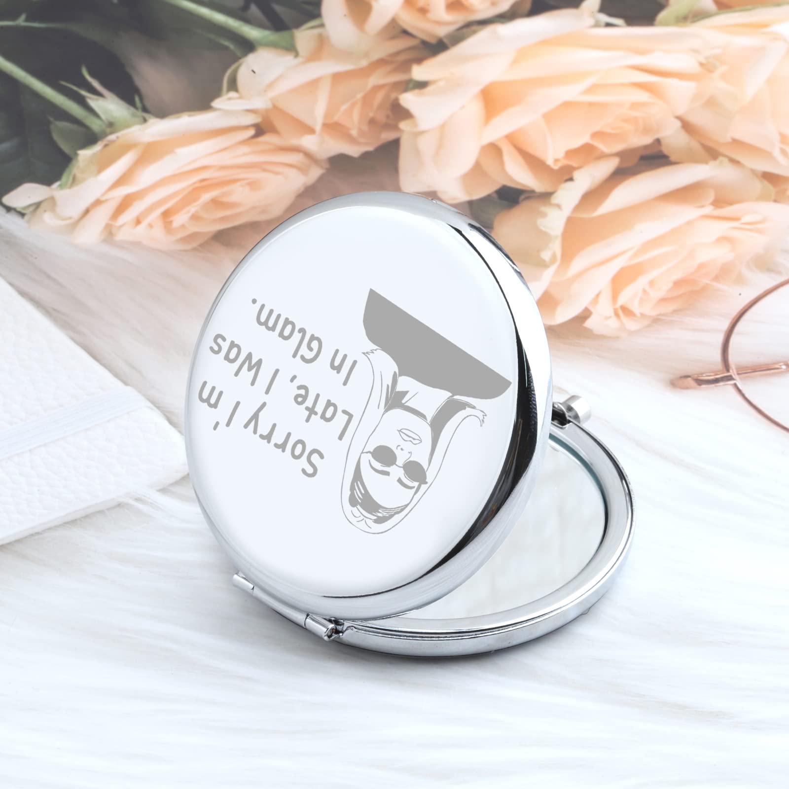 Zuo Bao RHONY Inspired Gift Housewives Makeup Mirror Sorry I'm Late I was in Glam Compact Mirror Gift for Mother Girlfriend (Sorry I'm Late)