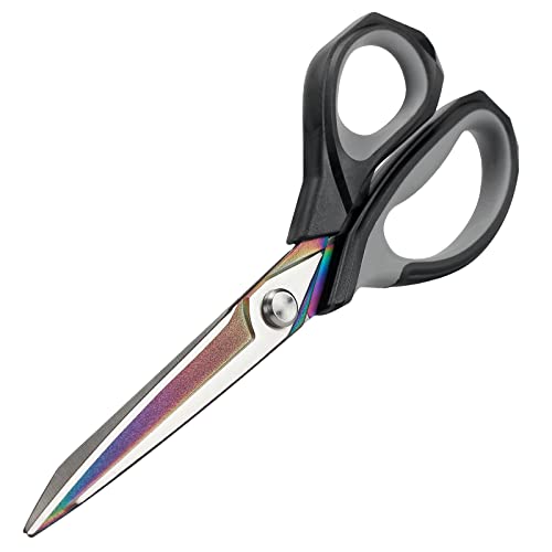QMVESS Premium Fabric Scissors 9.5 Inch Heavy Duty Scissors All Purpose Titanium Coating Forged Stainless Steel Sewing Scissors, Ergonomic Comfort Grip Shears, for Fabric Leather Carpet (Blue Black)