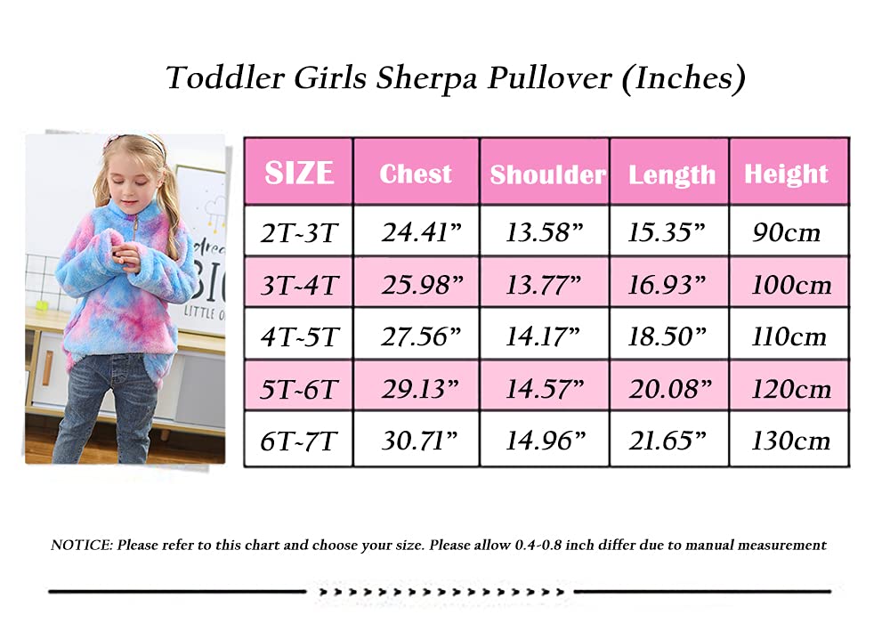 Nirovien Toddler Girls Tie Dye Fleece Jacket 1/4 Zip Sherpa Pullover Sweatshirts Outerwear Coats 2-7Y(Blue Purple,3T)