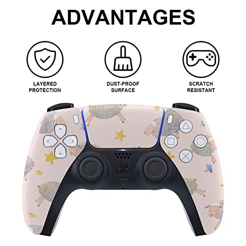 Watercolor Sheep Full Protective Skin Cover Design Wrap Decal Sticker Compatible with PS5 Digital Edition Console and Controller
