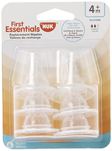 NUK Gerber First Essentials Silicone Nipples, Medium Flow, 4+ Months, 6 ct