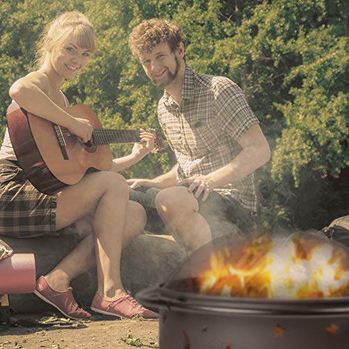 Wostore 36 inch Star&Moon Outdoor Fire Pit Bronze Cauldron Camping Bonfire Patio Backyard Fireplace with Spark Screen and Poker Wood Burning Firebowl Marshmallow Roasting Campfire Black