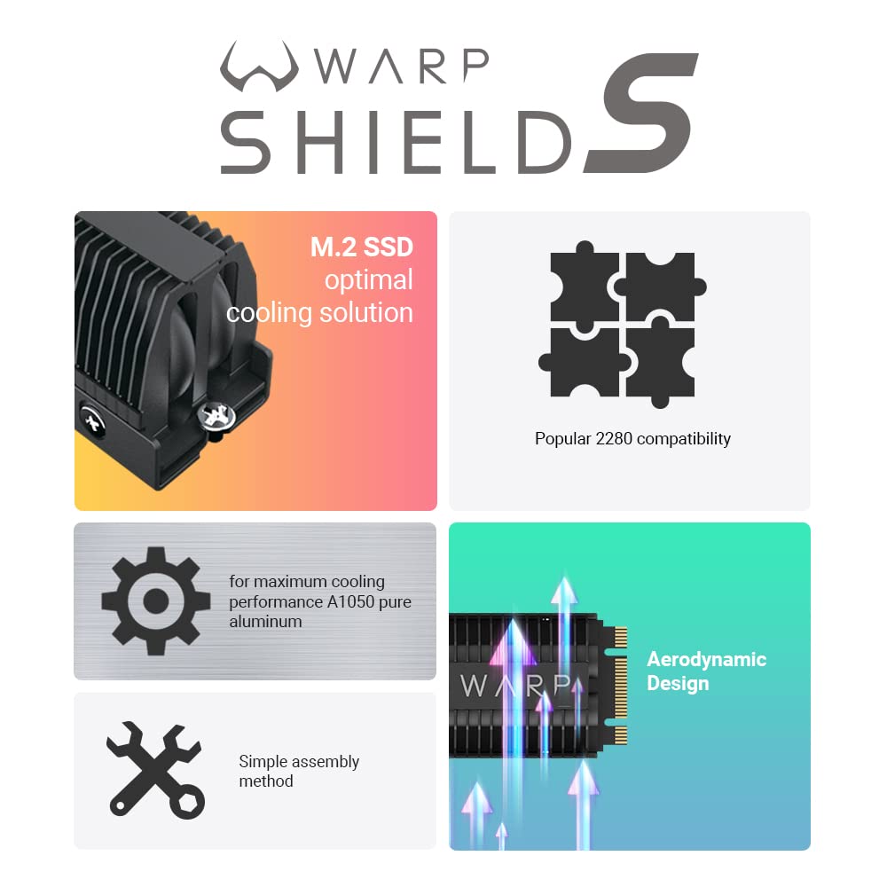 WIZMAX WARP Shield S, M.2 2280 SSD heatsink for Single and Double Side SSD, Thermal pad Heat Sink Computer PC PCIE M2 SSD Cooler,Black