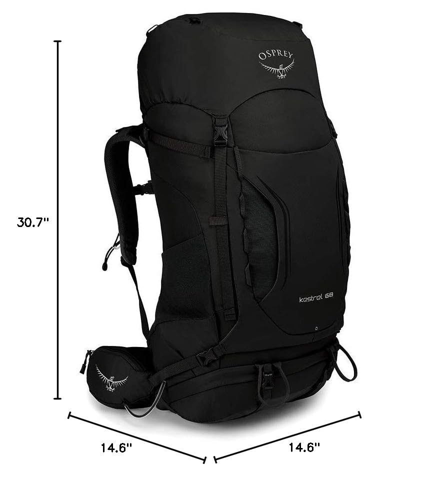 Osprey Kestrel 68L Men's Backpacking Backpack, Black, M/L