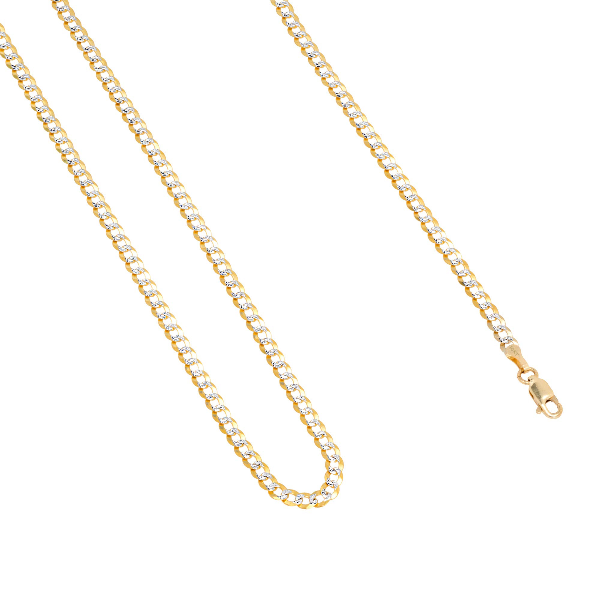 Nuragold 10k Yellow Gold Solid 4mm Cuban Chain Curb Link Diamond Cut Pave Two Tone Bracelet, Womens Mens Jewelry 7" 7.5" 8" 8.5" 9"