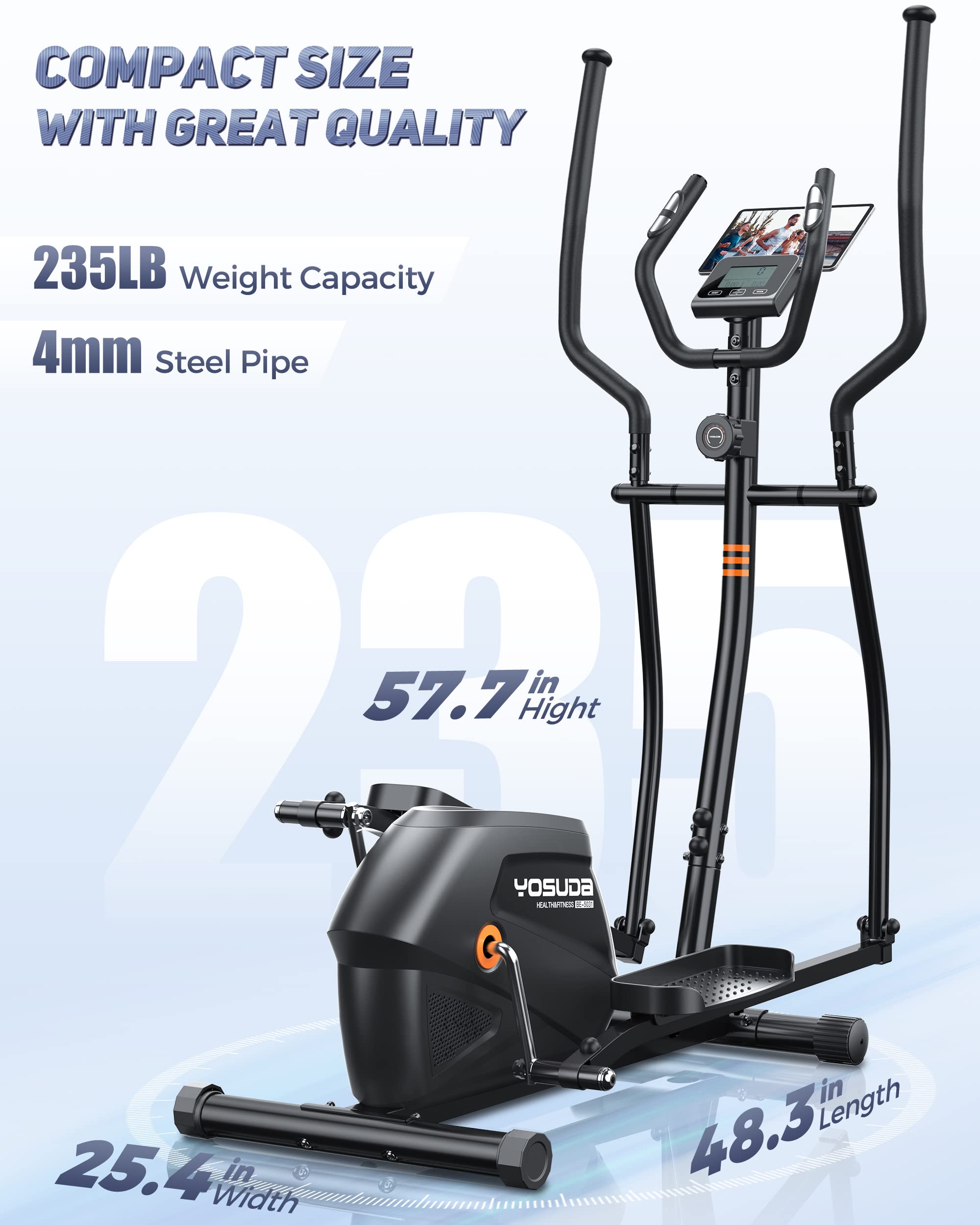 YOSUDA Compact Elliptical Machine - Elliptical Machine for Home Use with Hyper-Quiet Magnetic Drive System, 16 Levels Adjustable Resistance, with LCD Monitor