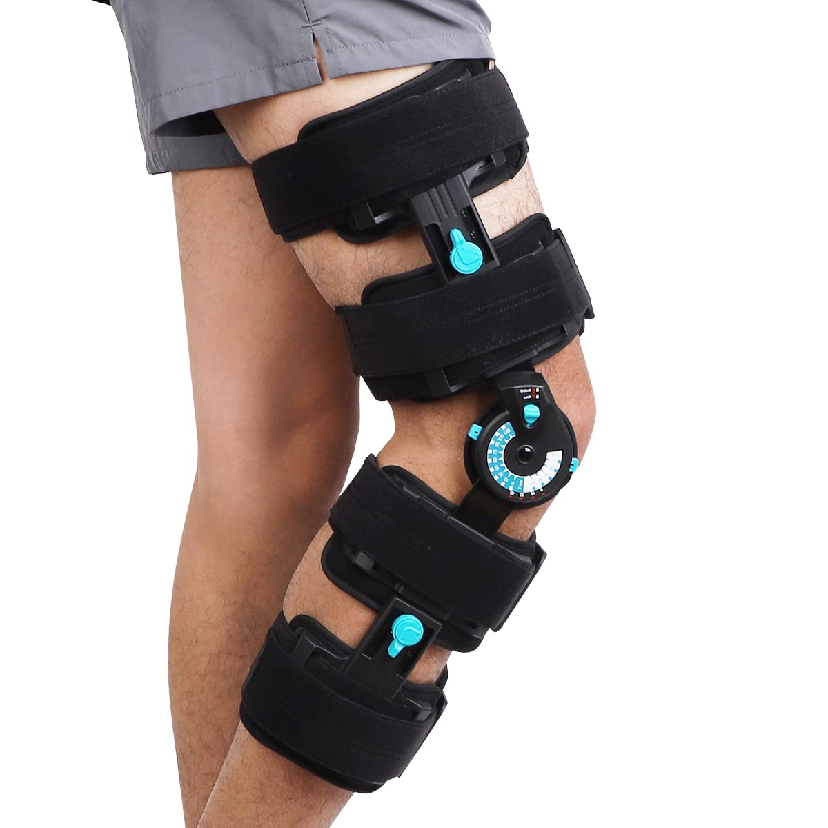 Orthomen Hinged Post Op Knee Brace, Adjustable ROM Leg Stabilizer Recovery Immobilization After Surgery - Medical Orthopedic Guard Protector Immobilizer Brace for Injury, Universal