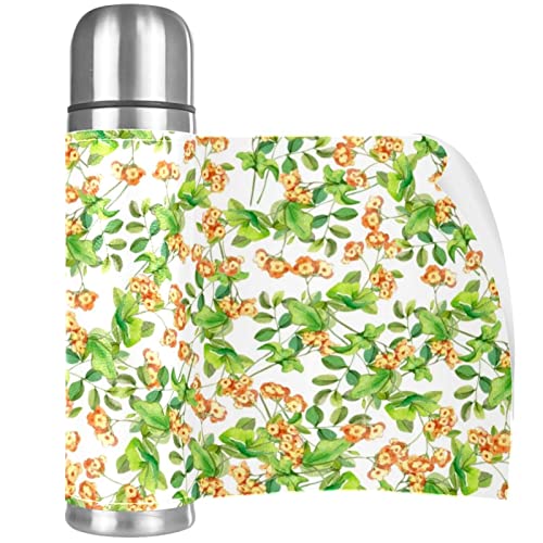 Stainless Steel Leather Vacuum Insulated Mug Flower Thermos Water Bottle for Hot and Cold Drinks Kids Adults 16 Oz