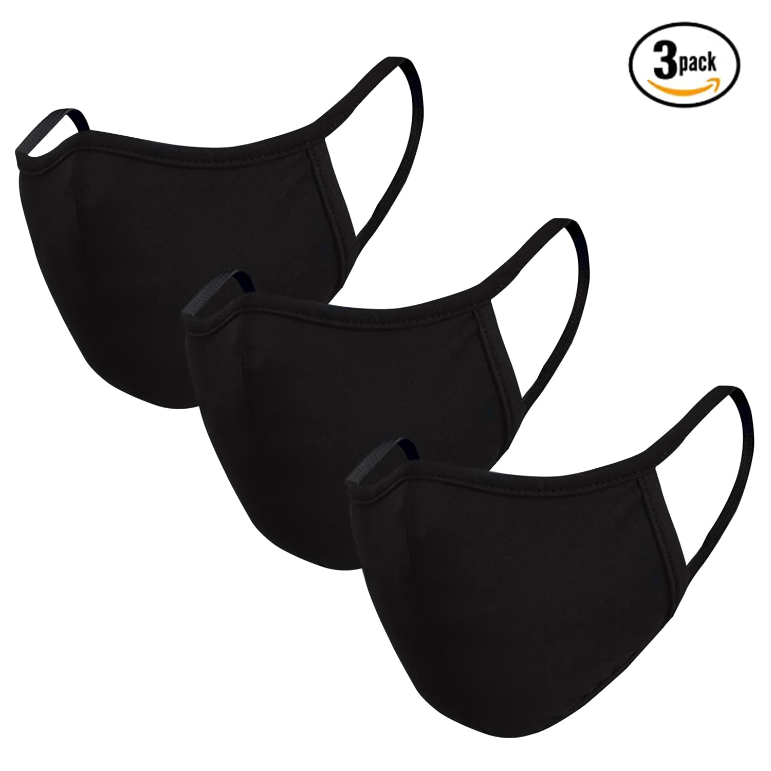 SNM Apparels 3-layer Cotton Basic Reusable Cloth Face Mask (Adult) Pack of 3, Soft Washable 100% Cotton Unisex Face Cover (Adult S/M, Black)