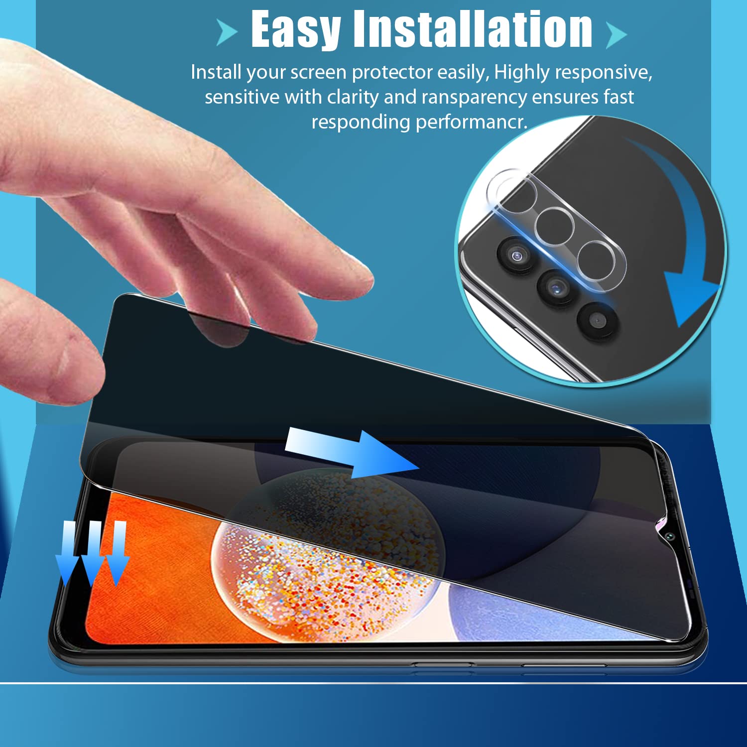 Zeking [2+2 Pack for Samsung Galaxy A14 5G Privacy Tempered Glass Screen Protector and Camera Lens Protector, Anti-Spy [Anti-Scratch] HD Clarity 9H Hardness [Bubble Free]