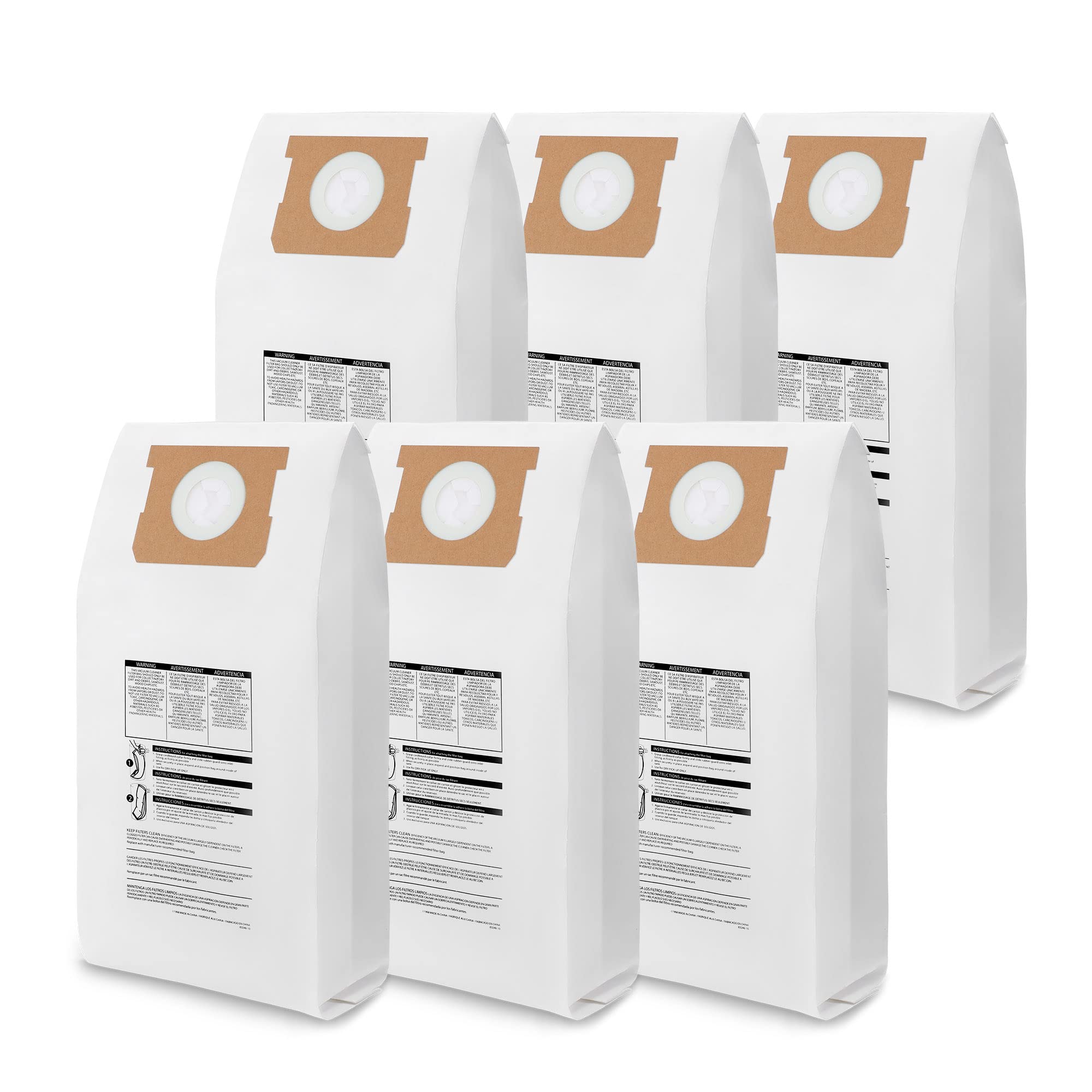 Shop-Vac 91932 Dust Collection Filter Bag for 5 Gallon Wall Mount Vacs, 6 Pack
