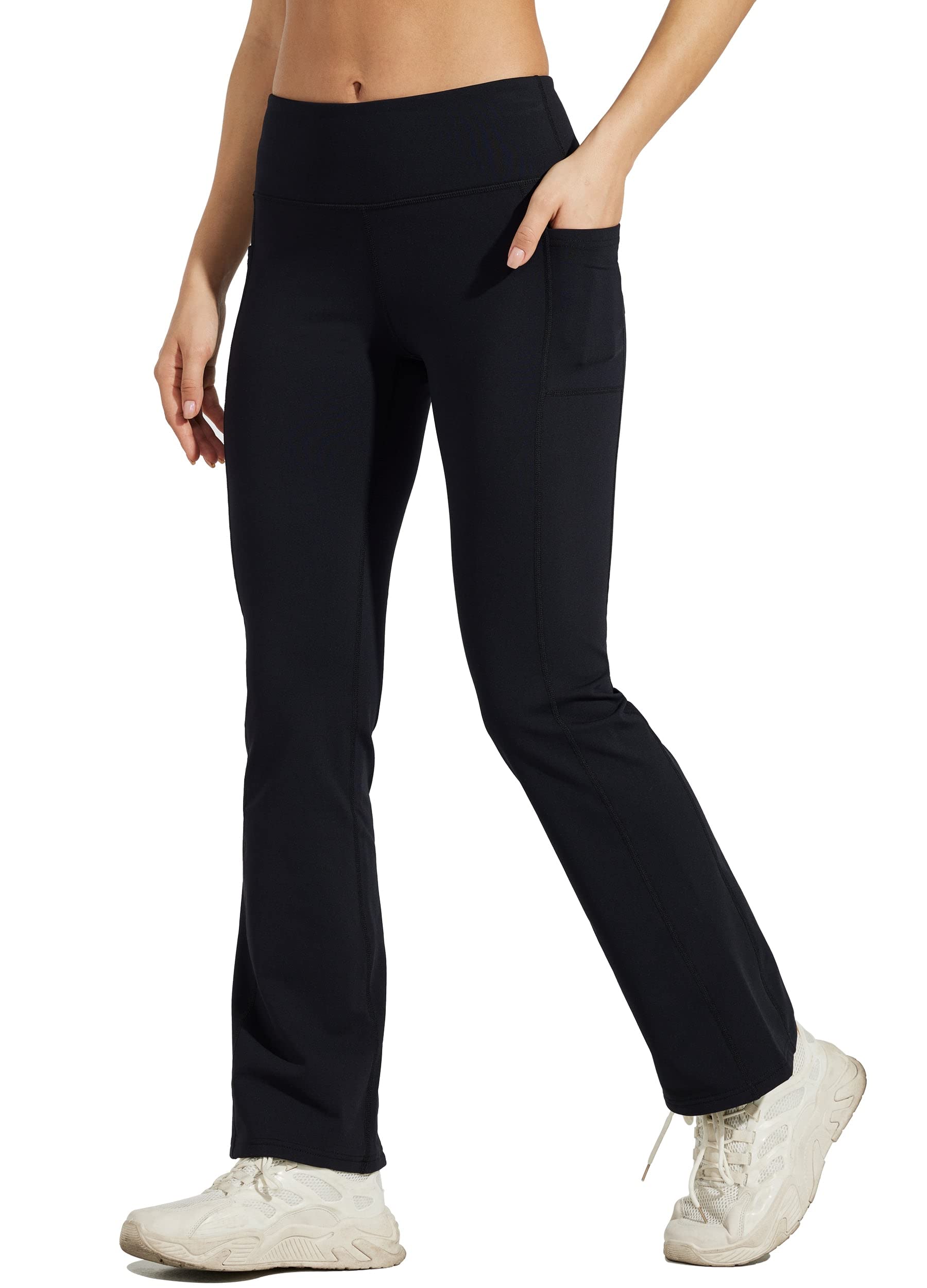 Willit Women's Fleece Lined Pants Yoga Bootcut Thermal Winter Pants High Waisted Flare Leggings Water Resistant Black M