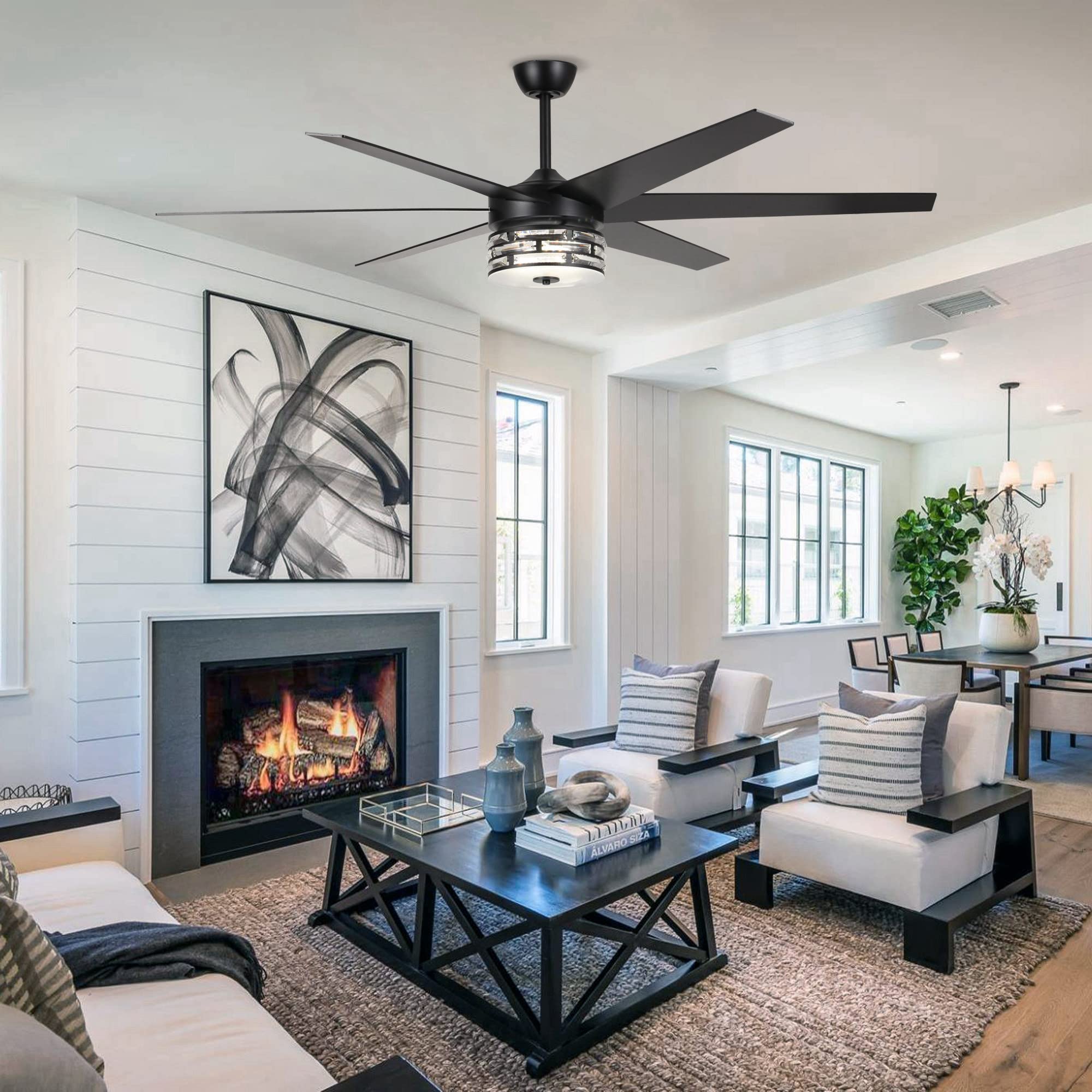 Parrot Uncle Ceiling Fans with Lights and Remote Modern Bedroom Ceiling Fan with Light Crystal Outdoor Ceiling Fans for Patios Covered, 48 Inch, Chrome