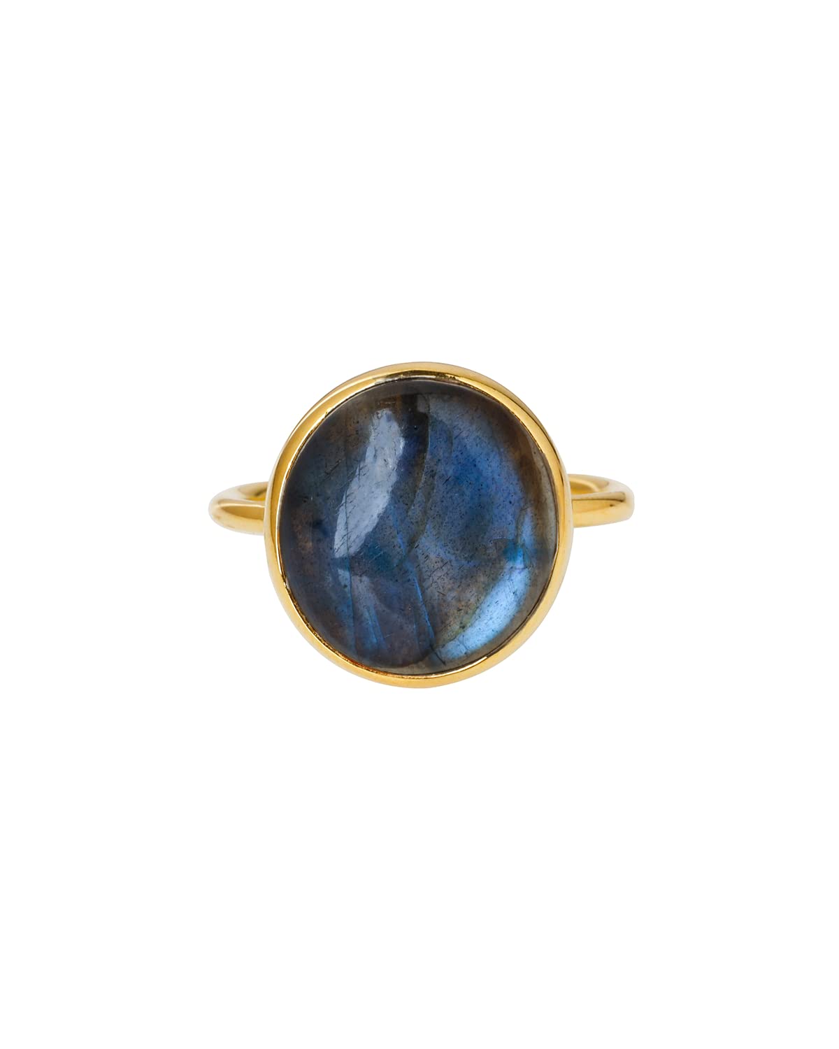YoTreasure 13x14 MM Labradorite Solitaire Ring 14k Gold Over 925 Silver