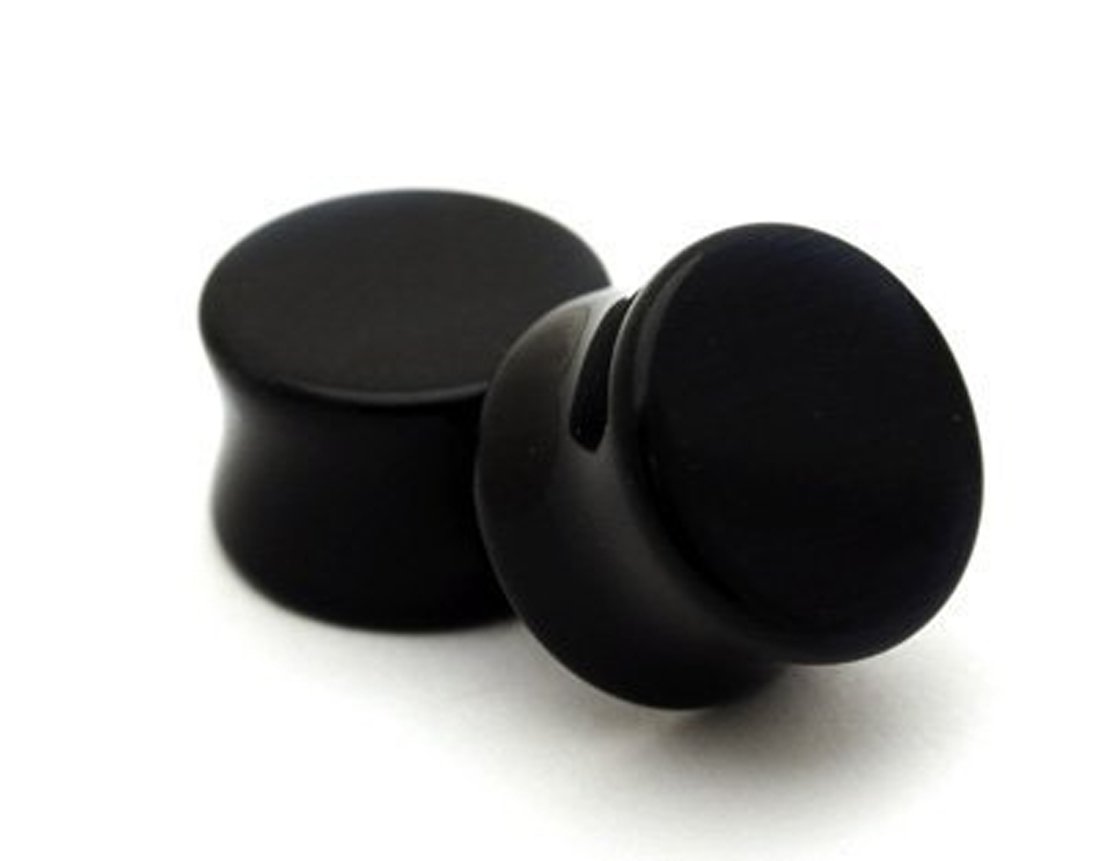 Mystic Metals Body Jewelry Black Agate Stone Plugs - 00g - 10mm - Sold As a Pair