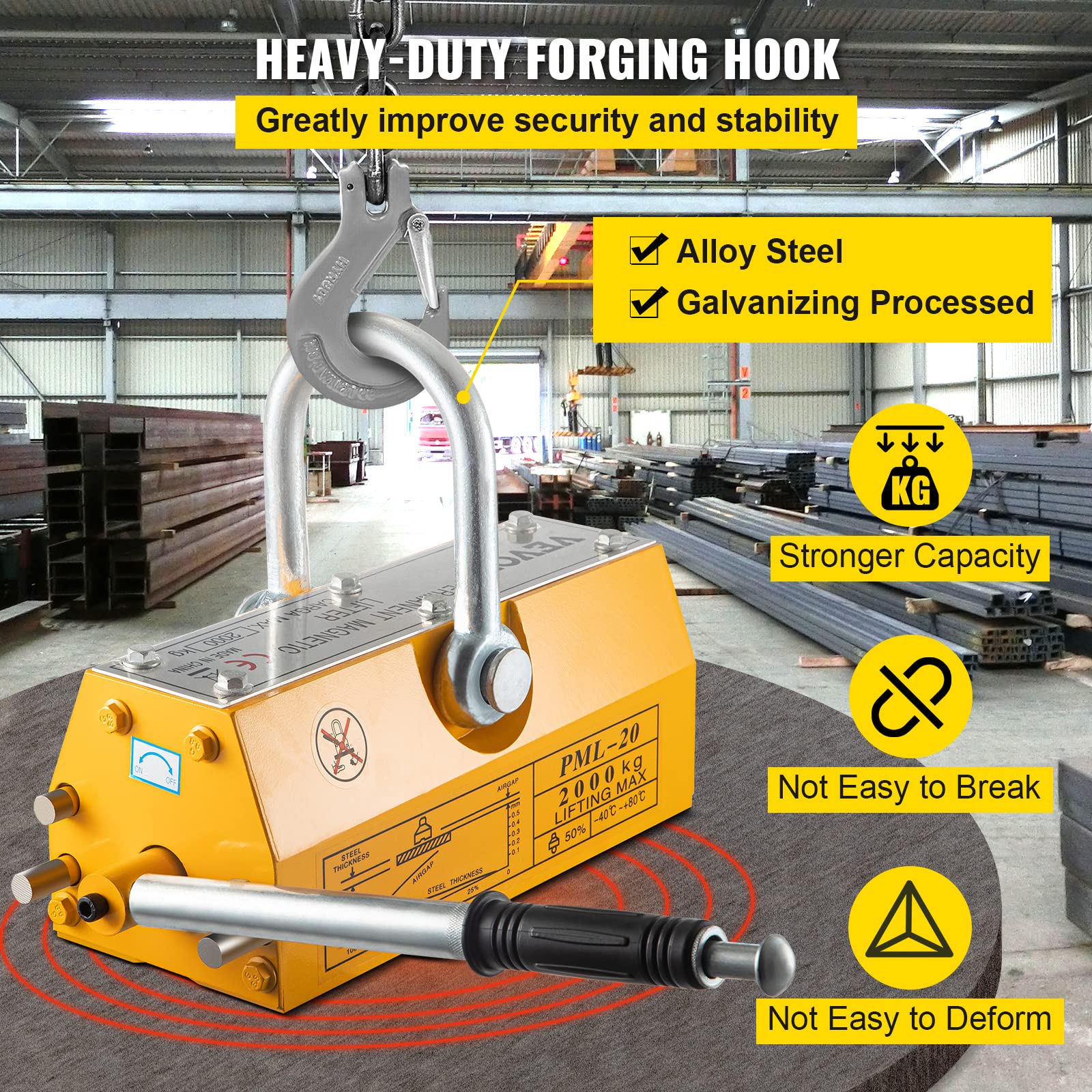 Mophorn Lifting Magnet with Release,4400 Lbs Pulling Force - Steel Magnetic Lifter,Neodymium - Permanent Lift Magnets,Heavy Duty - for Hoist, Shop Crane, Block, Board