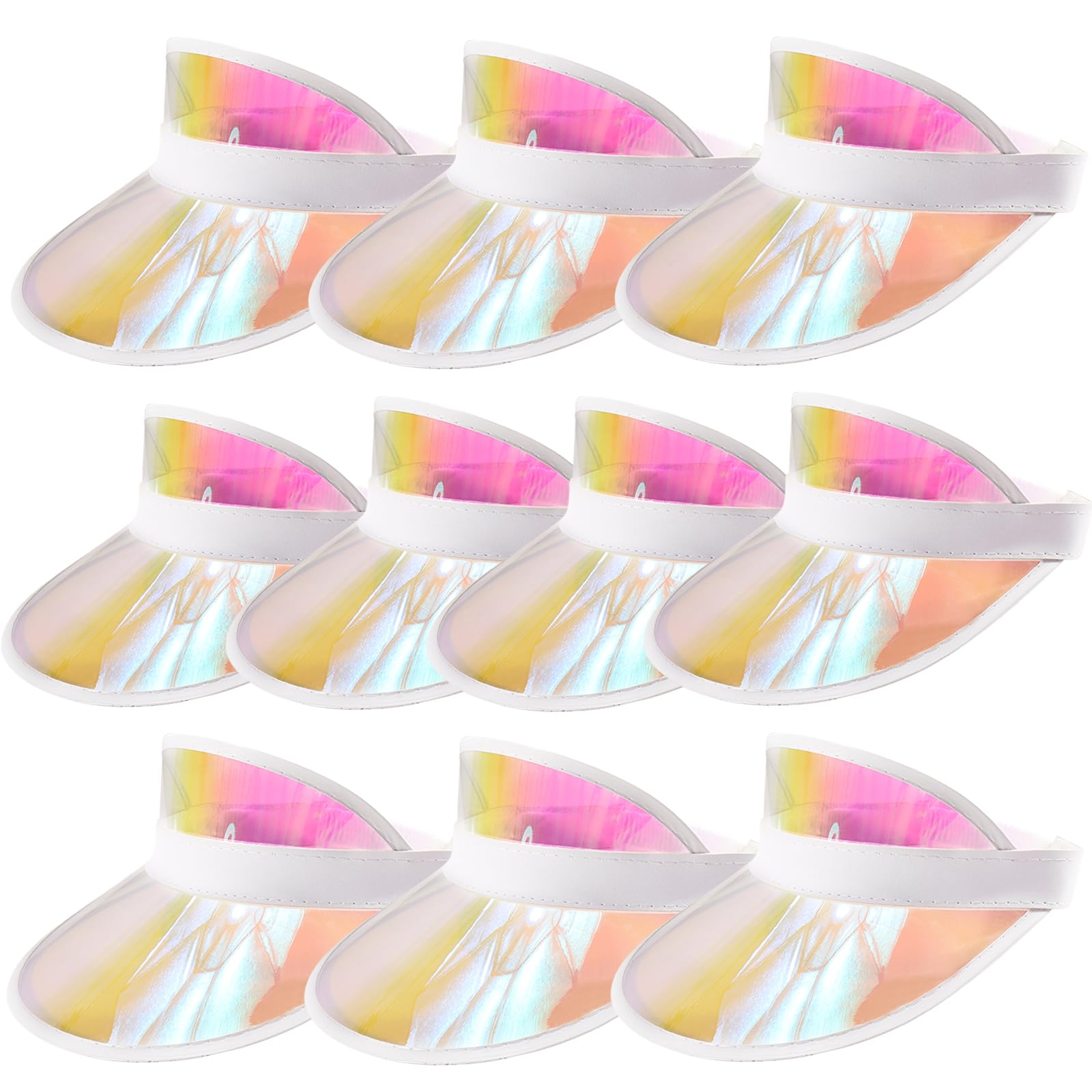 Ultrafun Unisex Candy Color Sun Visors Hats Plastic Clear UV Protection Cap for Sports Outdoor Activities (Pink Laser-10pcs)