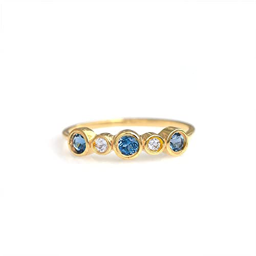 YoTreasure 18kt Gold Over Silver Dainty London Blue Topaz Ring Eternity Band Jewelry