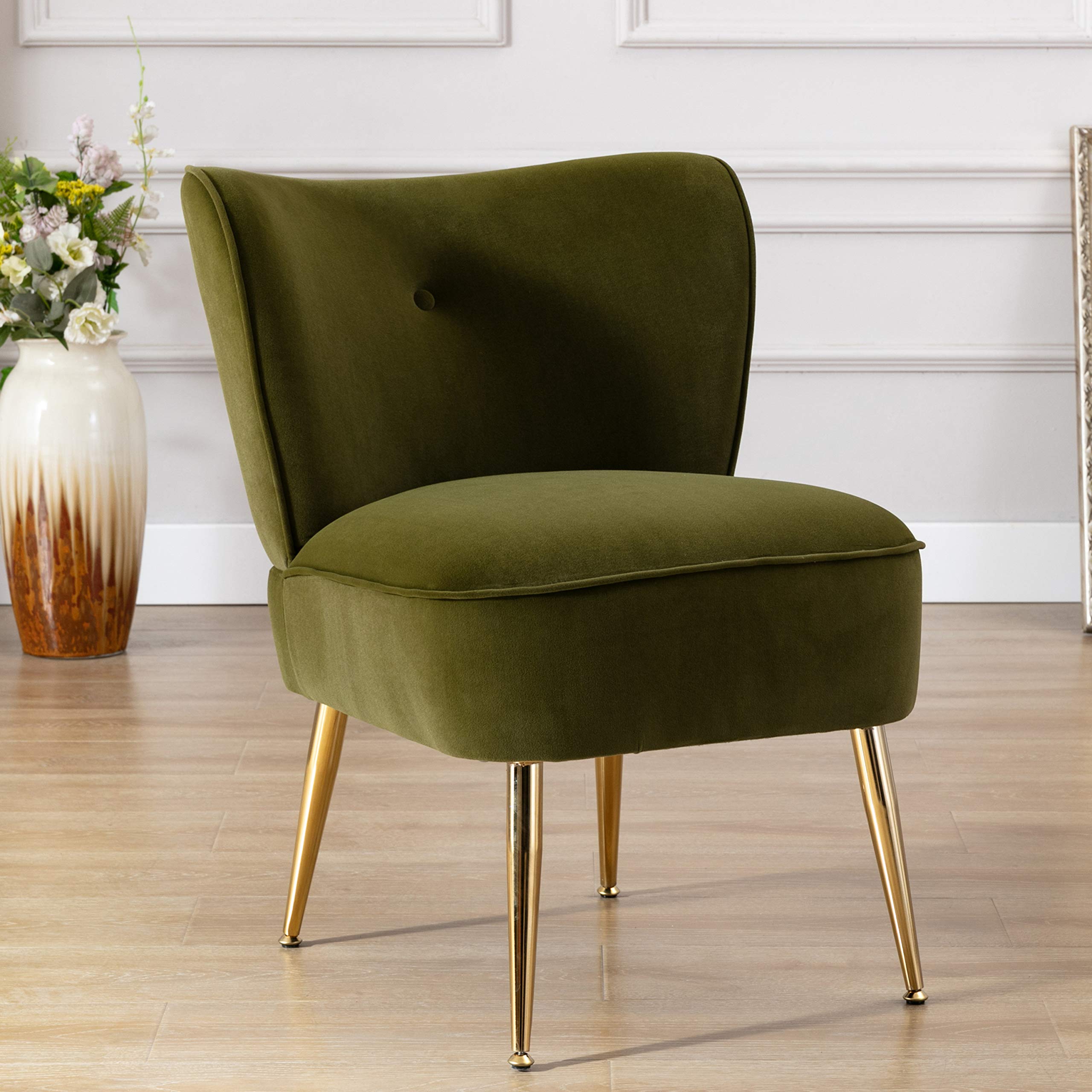 MENGK Accent Living Room Side Wingback Chair Grass Green Velvet Fabric Upholstered Seat Chairs Occasional Bedroom Leisure Chairs