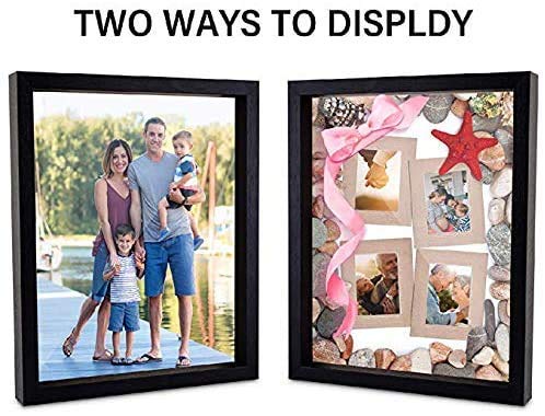Muzilife Shadow Box Picture Frame with Linen Board Deep Wood Glass Display Case Ready to Hang Memory Box Baby Sports Memorabilia, Pins, Awards, Medals, Wedding, Tickets and Photos (White, 2pcs 8X8)