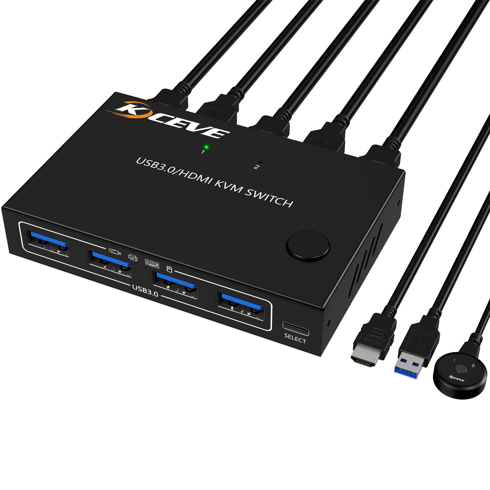 USB 3.0 KVM Switch HDMI 2 Port Support 4K@60HZ Simulation EDID,MLEEDA HDMI USB Switch for 2 Computers Share 1 Monitor and 4 USB 3.0 Port Keyboard Mouse Printer,with Desktop Controller and KVM Cables