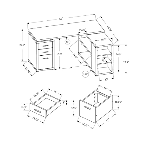 Monarch Specialties Computer Desk L-Shaped Corner Desk with storage - Left or Right Facing - 60"L (Black - Grey Top)