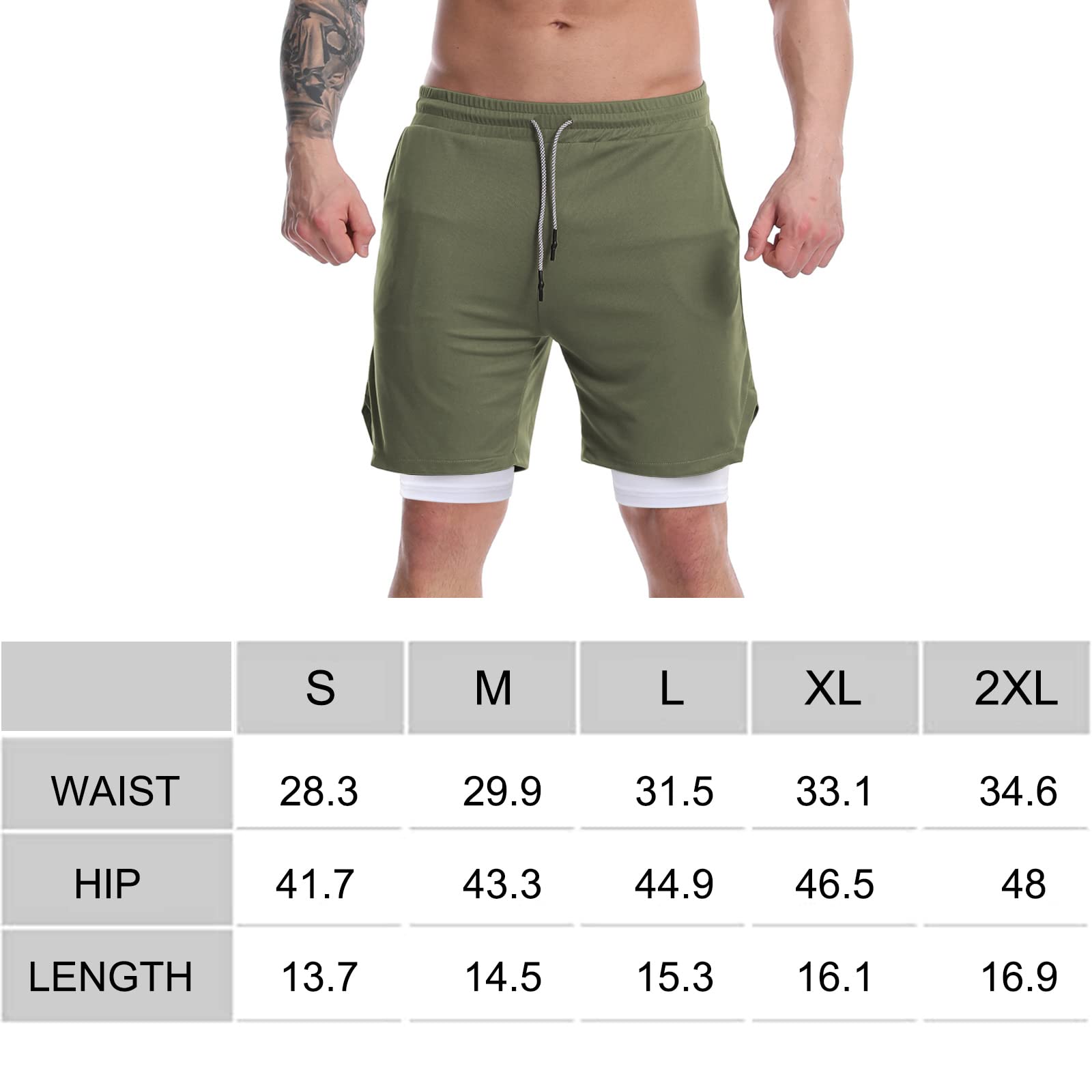 Suwangi Men's 2 in 1 Workout Running Shorts 7" Lightweight Quick-Dry Short Gym Athletic Training Yoga Short with Phone Pocket Black