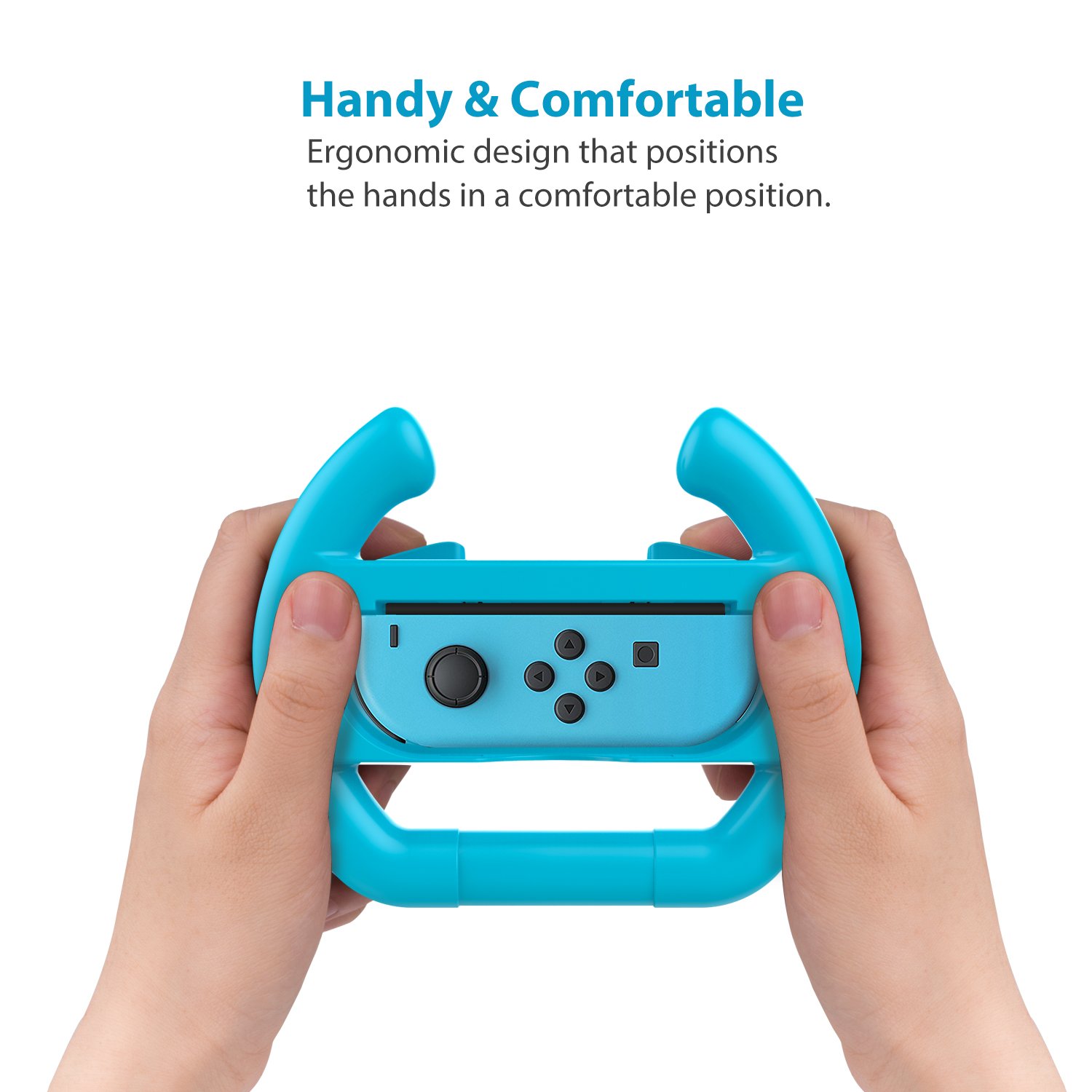 MoKo Steering Wheel Compatible with Switch/Switch OLED Model (2021), [2 Pack] Switch Steering Wheel Controller Handle Compatible with Switch Joy-con Mario Kart Game (Blue & Red)