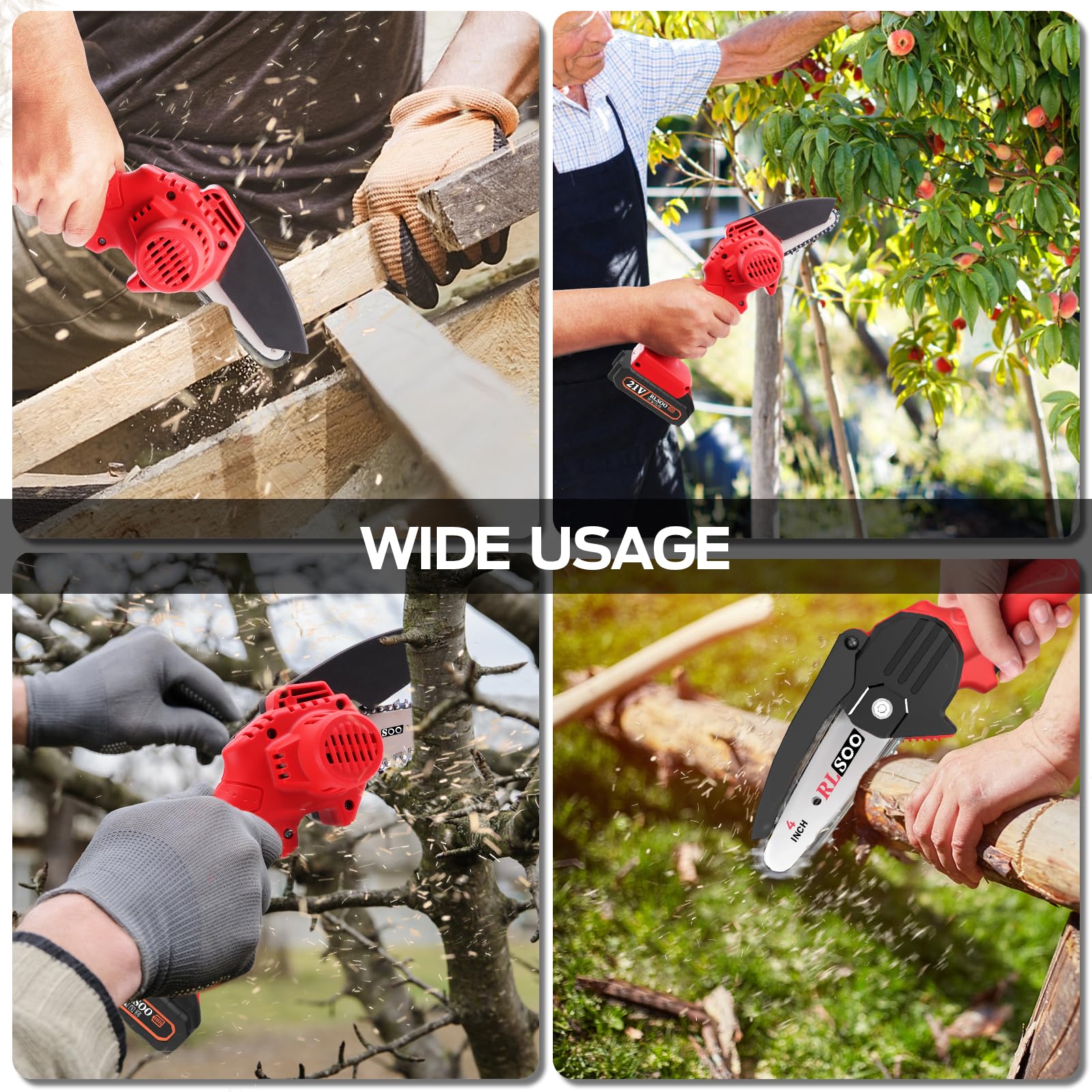 Mini Chainsaw, RLSOO Upgraded 6 Inch 24V Battery Powered Mini Chainsaw Cordless, Portable Electric Chainsaw with 2 Batteries and 2 Chains, Handheld Rechargeable Chainsaw for Wood Cutting Tree Pruning