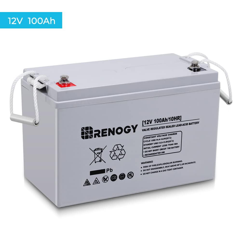 Renogy 200 Watt 12 Volt Monocrystalline Solar Panel Starter Kit & Deep Cycle AGM Battery 12 Volt 100Ah for RV, Solar Marine and Off-Grid Applications, Gray, Model Number: RNG-BATT-AGM12-100