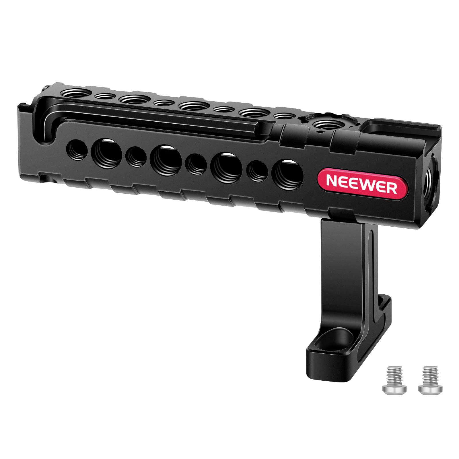 Neewer Top Handle Grip, Video Camera Cage Handle with Locating Holes, 1/4" & 3/8" Mounting Screws, and Cold Shoes for LED Light, Monitor, Microphone, Compatible with SmallRig Camera Cage - VS104