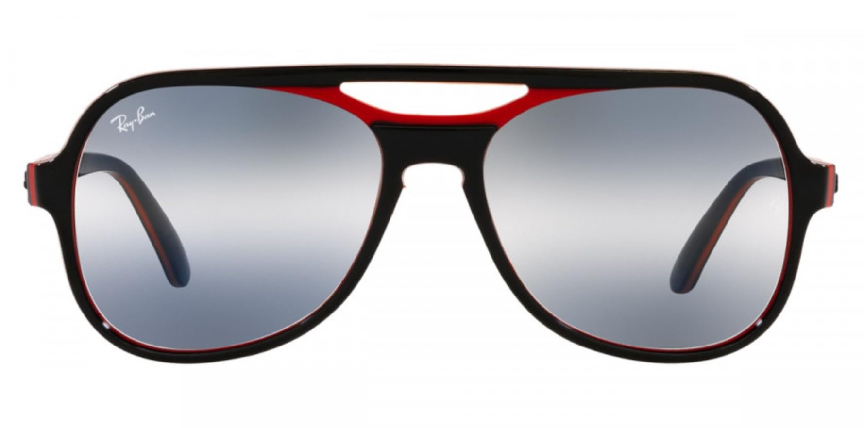 Ray-Ban Rb4357 Powderhorn Aviator Sunglasses, Black Red Blue/Clear Gradient Blue, 58 mm