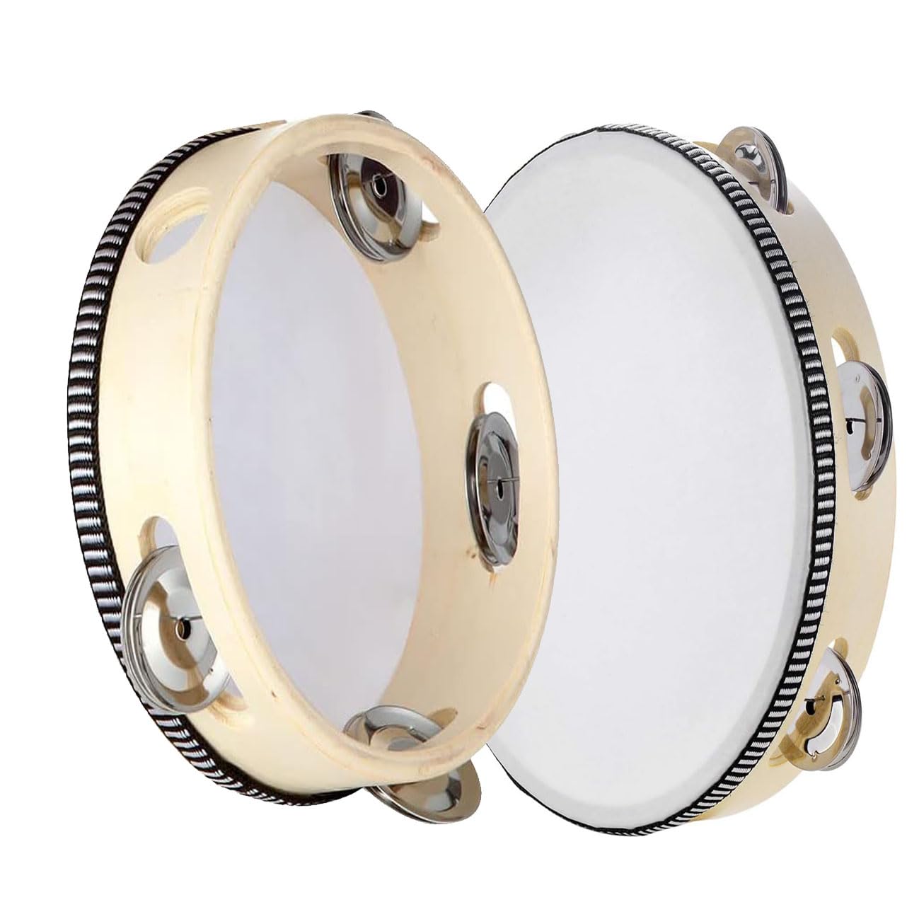 SOHAPY 2 Pcs 6 inch Hand Held Tambourine Drum Bell Birch Metal Jingles Percussion Gift Musical Educational Drum Instrument (6 IN)