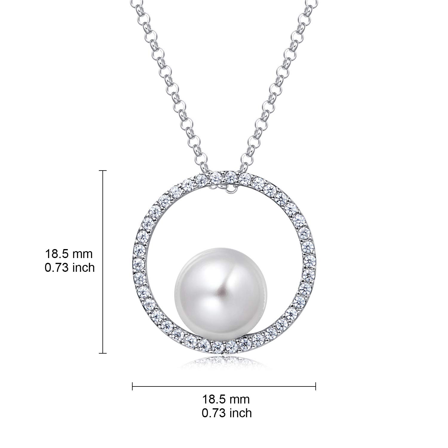 Molah 925 Silver 9-9.5mm Genuine Cultured Freshwater Pearl and Simulated Diamond CZ Circle Pendant Necklace