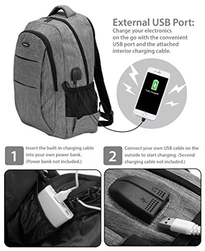 Rockland Business Pro USB Laptop Backpack, Grey, Large