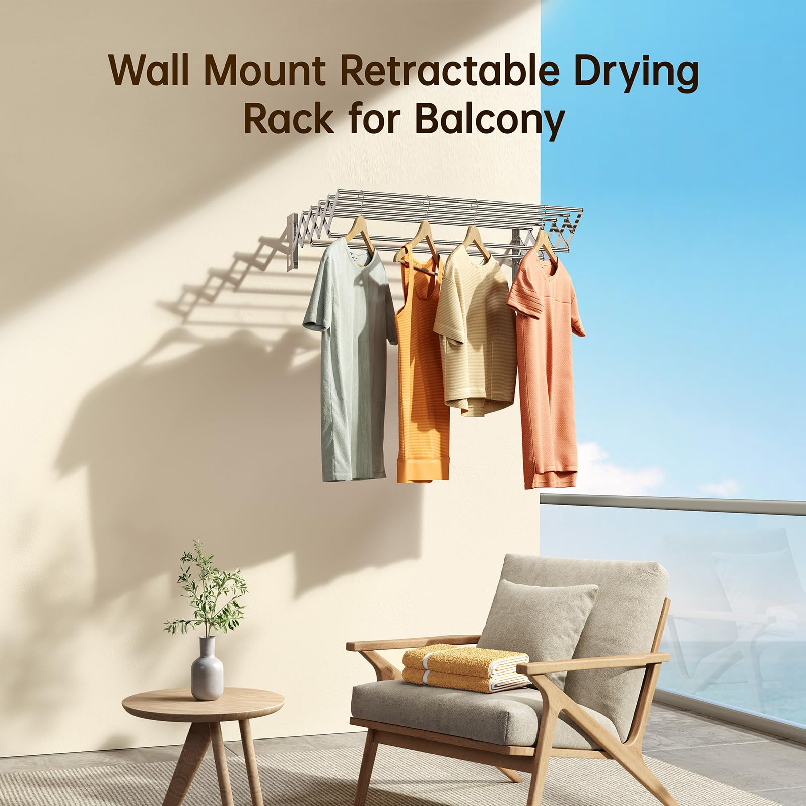 MrToNo Wall Mounted Clothes Drying Rack, Rustproof Accordion Retractable Drying Rack for Laundry Room/Bathroom Tower,Easy to Install with 7 Drying 31.5-inch Rods, 80 lbs Large Capacity