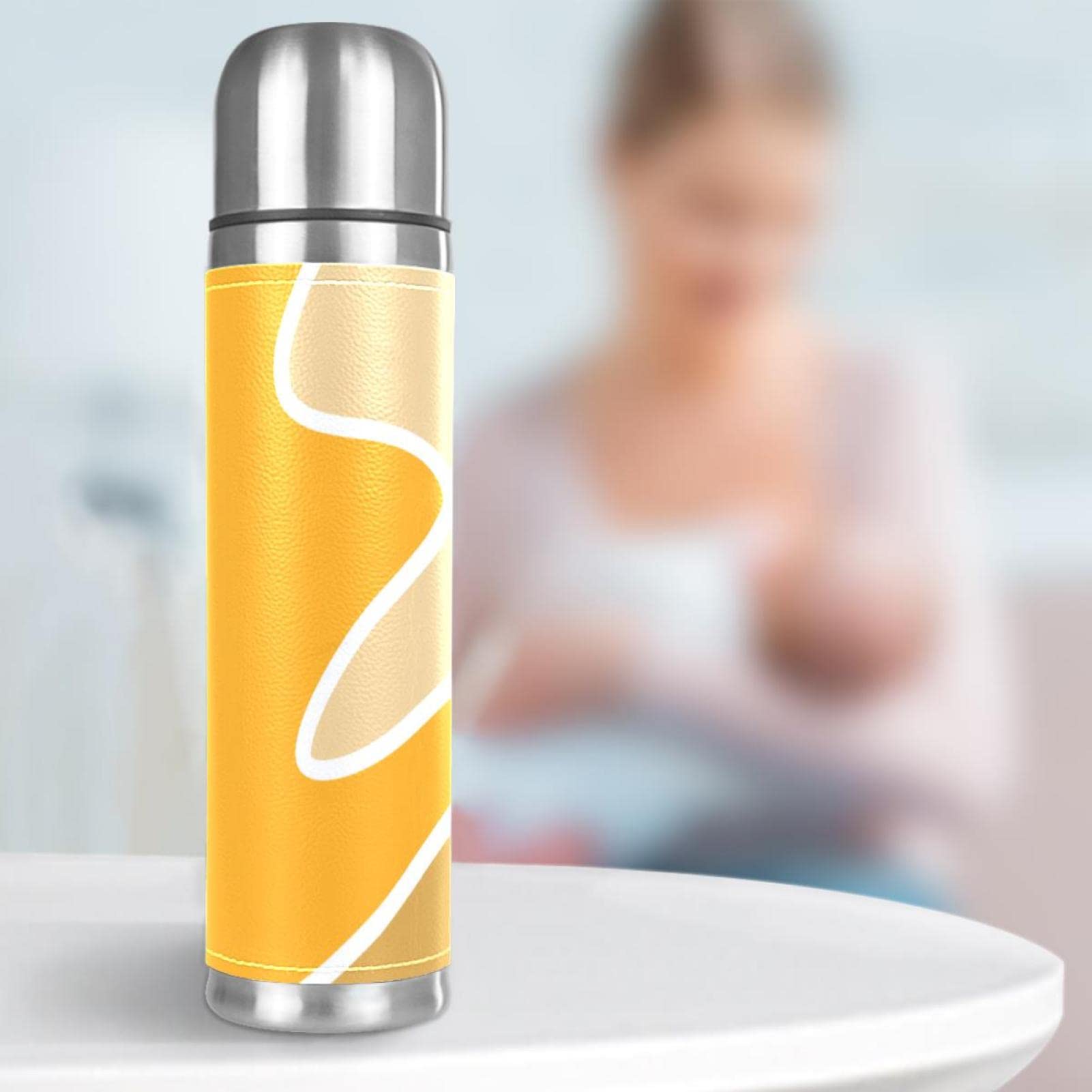 Stainless Steel Leather Vacuum Insulated Mug Abstract Thermos Water Bottle for Hot and Cold Drinks Kids Adults 16 Oz