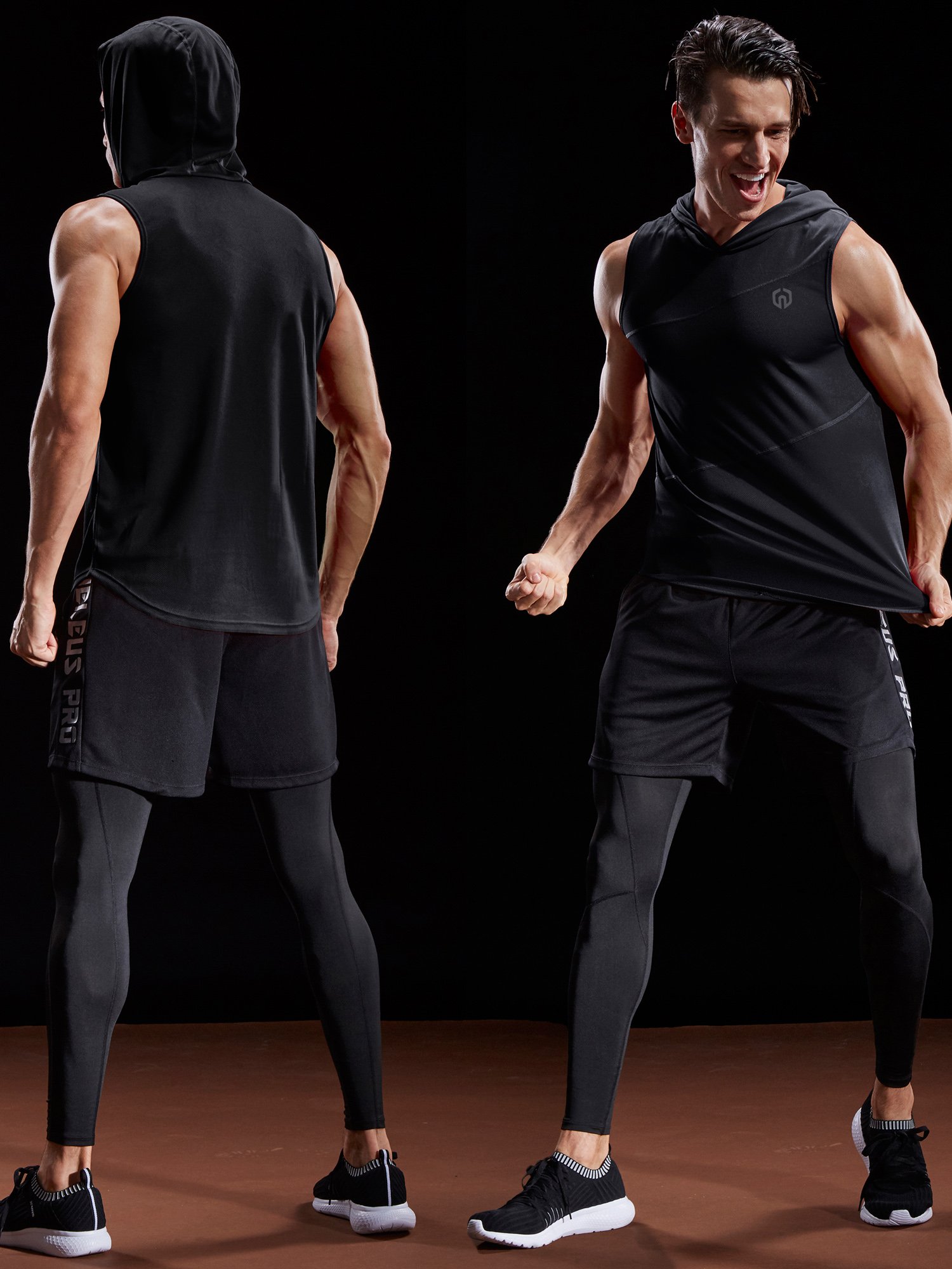 NELEUS 3 Pack Workout Athletic Gym Muscle Tank Top with Hoods,5036,Black,Grey,Navy Blue,US 2XL,EU 3XL