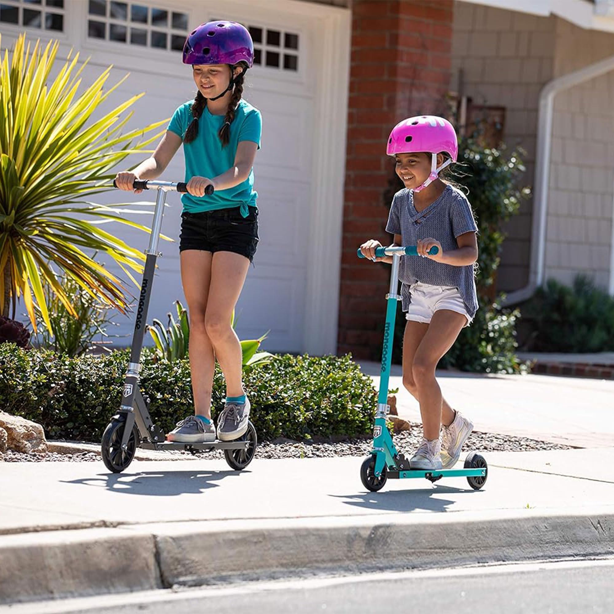 Mongoose Trace Youth/Adult Kick Scooter Folding and Non-Folding Design, Regular, Lighted, and Air Filled Wheels, Multiple Colors, Grey/Red , 180mm Wheels