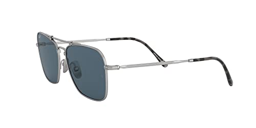 Ray-Ban RB8136M Caravan Titanium Square Sunglasses, Demi Gloss Silver/Polarized Blue Mirrored Gold, 58 mm
