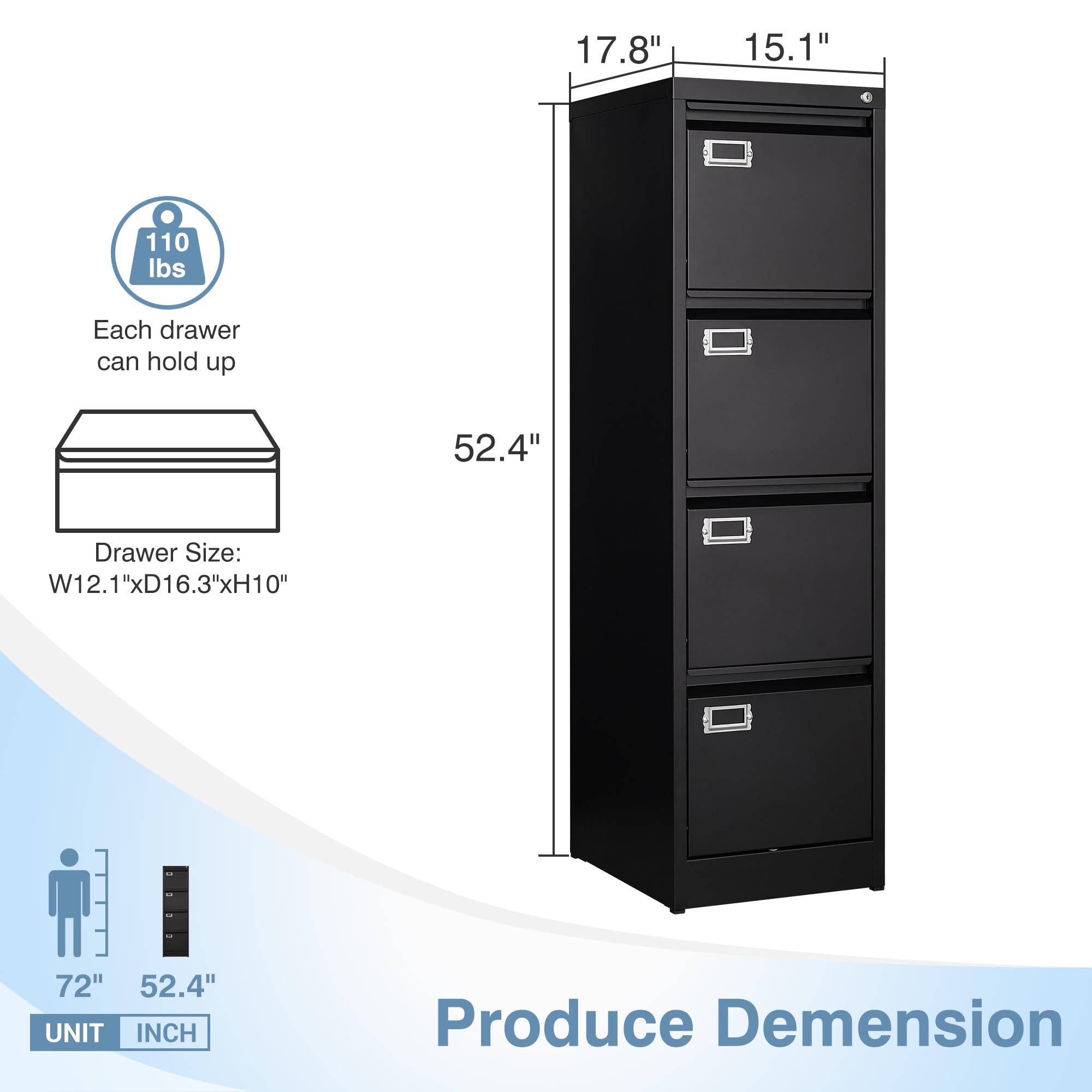 RAVIGIN 4 Drawer File Cabinet with Lock,Metal Vertical Filing Cabinets for Home Office-Hanging Letter/Legal/F4/A4 Size (Require Assembly)