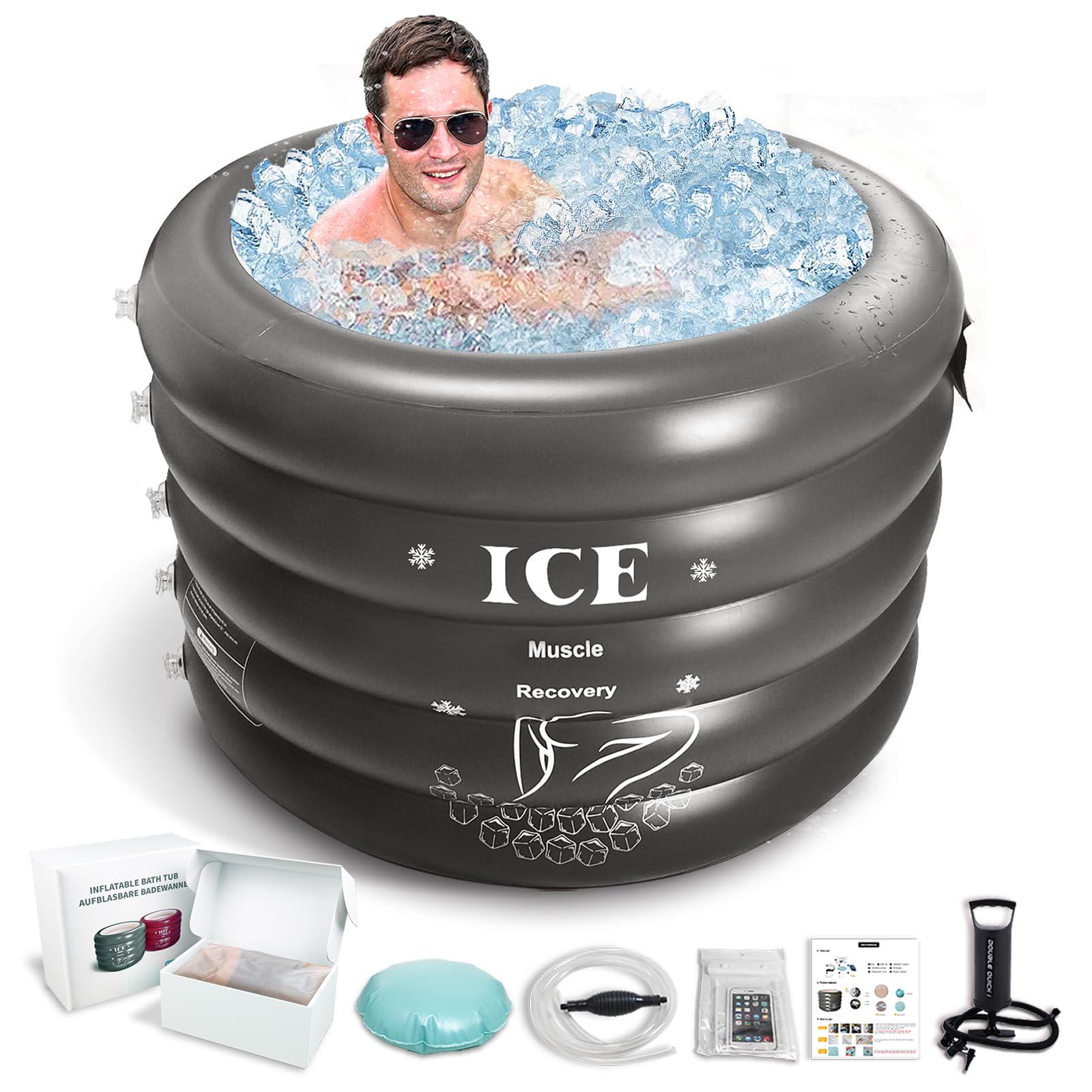 Portable Ice Bath Tub for Athletes -Inflatable Cold Plunge Tub for Recovery - Freestanding Indoor/Outdoor Tub for Cold Water Therapy Training - Folding Bathtub with Air Pump(gray)