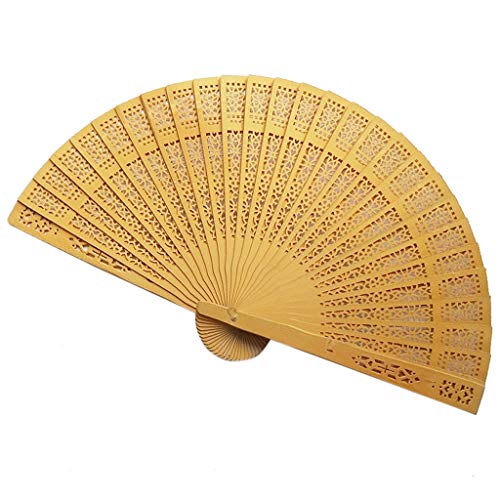 Tiezhimi Wooden Carved Fan Openwork Wedding Sandalwood 20cm Home Decor (Gold, One Size)