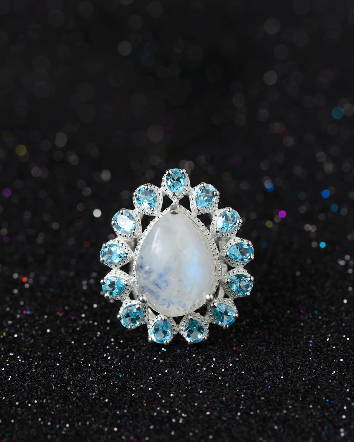 YoTreasure Pear Shaped Larimar London Blue Topaz Solid 925 Sterling Silver Gemstone Engagement Rings for Women