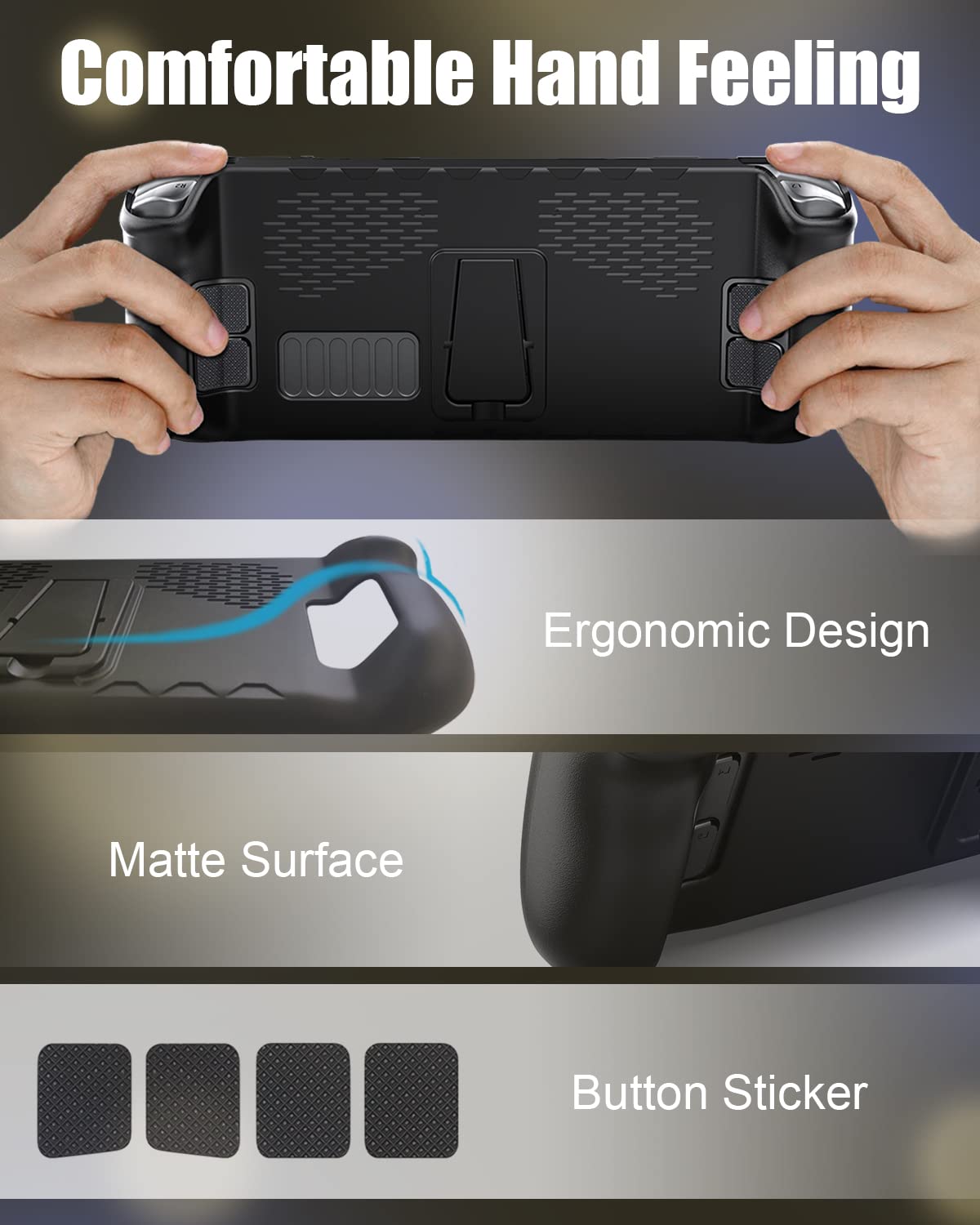 zaiwan Steam Deck Case with Kickstand, TPU Steam Deck Cover Protector with Stand, Shock-Absorption, Non-Slip, Anti-Scratch Accessories Skin for Steam Deck - Black