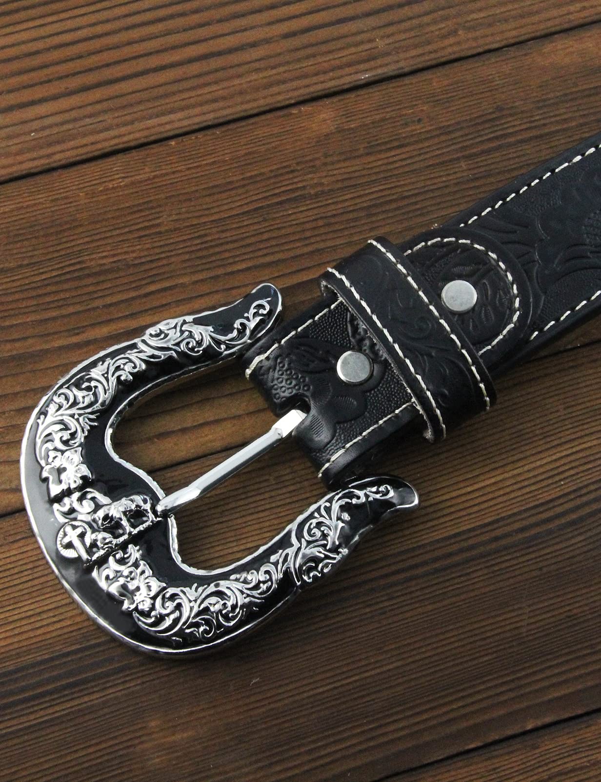 URAMAN Mens Western Belt Cowboy Country Concho Leather Belt for Jeans Pants Rodeo