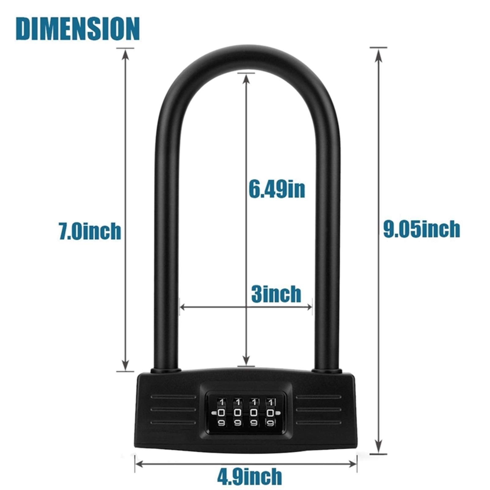 SXCLS Bike U-Lock Bicycles U Lock, Heavy Duty Bike Scooter Motorcycles Combination Lock Combo Gate Lock for Anti TheftBlack U-Lock (Color : Black)