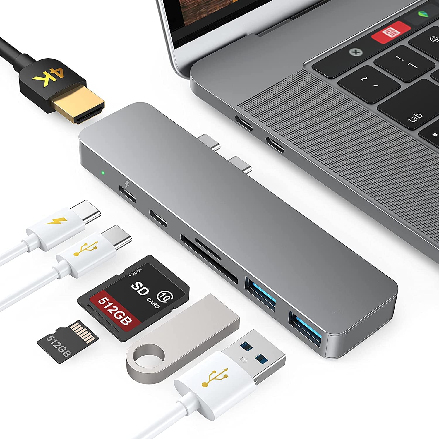 USB C Adapter for MacBook Pro/Air M1 2022/2021/2020, 7 in 2 USB-C Hub with 4K HDMI, Thunderbolt 3(100W PD), USB-C & 2 USB 3.0, SD/TF Card Reader, Type C Dongle for MacBook Pro Air 13" 15" 16" (C)